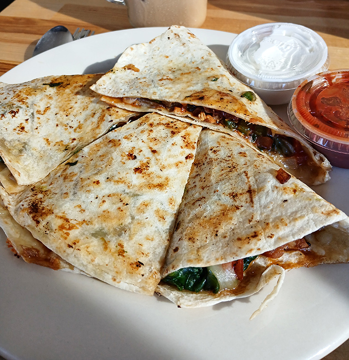 A quesadilla that doesn't skimp on the filling, with each triangular section promising a perfect cheese pull that would make Instagram proud.