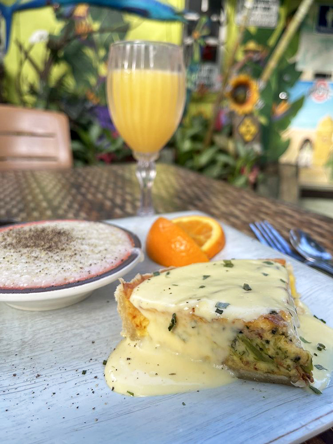 That quiche isn't just food&mdash;it's a savory sunrise, with hollandaise adding sunshine yellow to an already perfect morning.