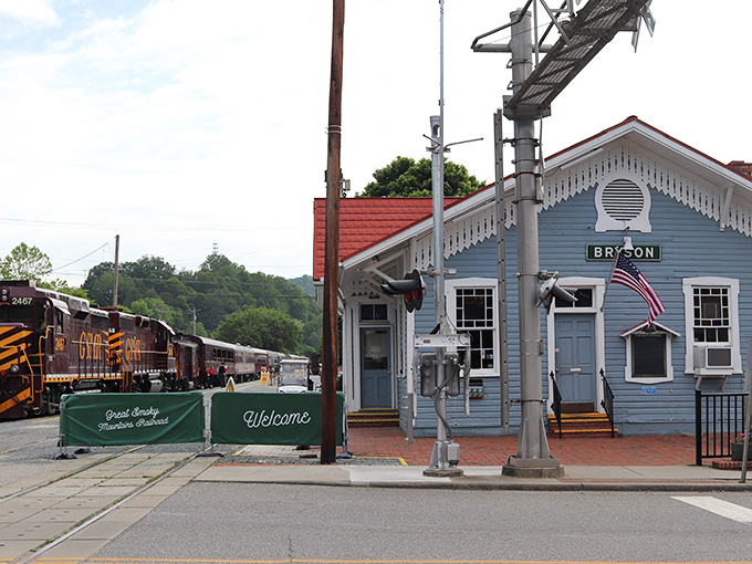 Bryson City's charming depot welcomes visitors like an old friend who's been expecting you for Sunday dinner all along.