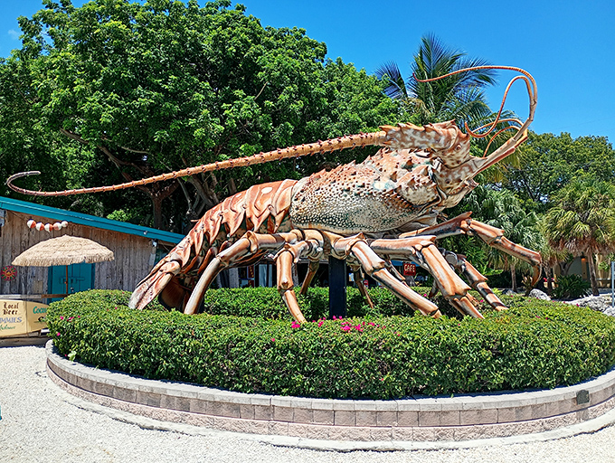 "Betsy" the giant lobster welcomes visitors to Rain Barrel Artisan Village. At this size, you'd need an ocean of butter for dipping!