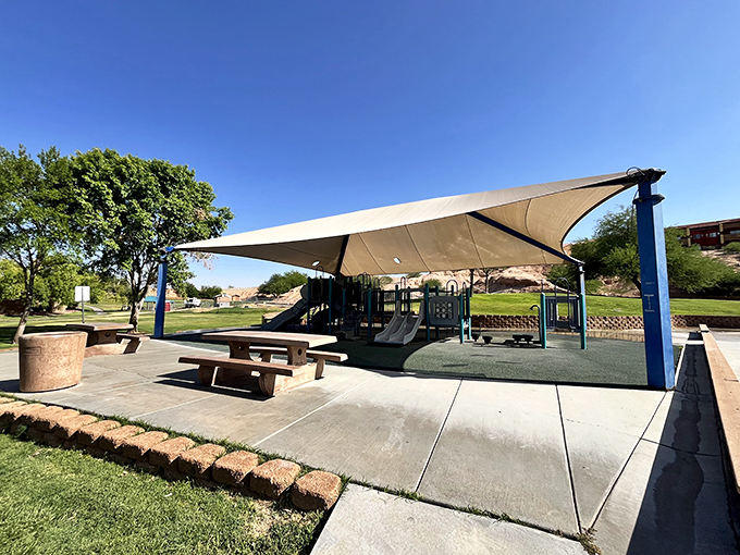 Shaded playground equipment and manicured fields create family-friendly spaces where grandkids can burn energy while visiting your affordable paradise.