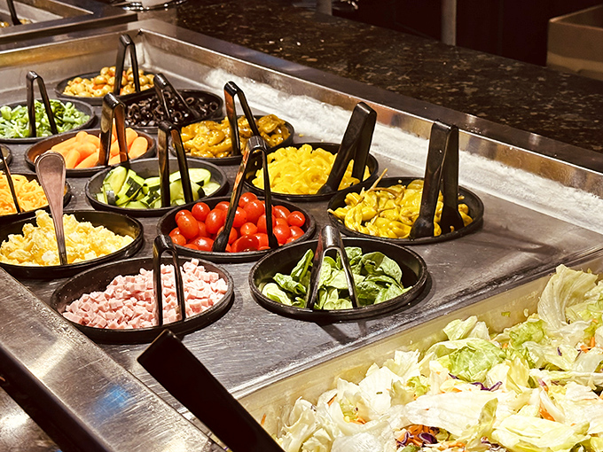 The salad bar offers fresh vegetables in perfect formation&mdash;the opening act before the main event, but worthy of applause in its own right.