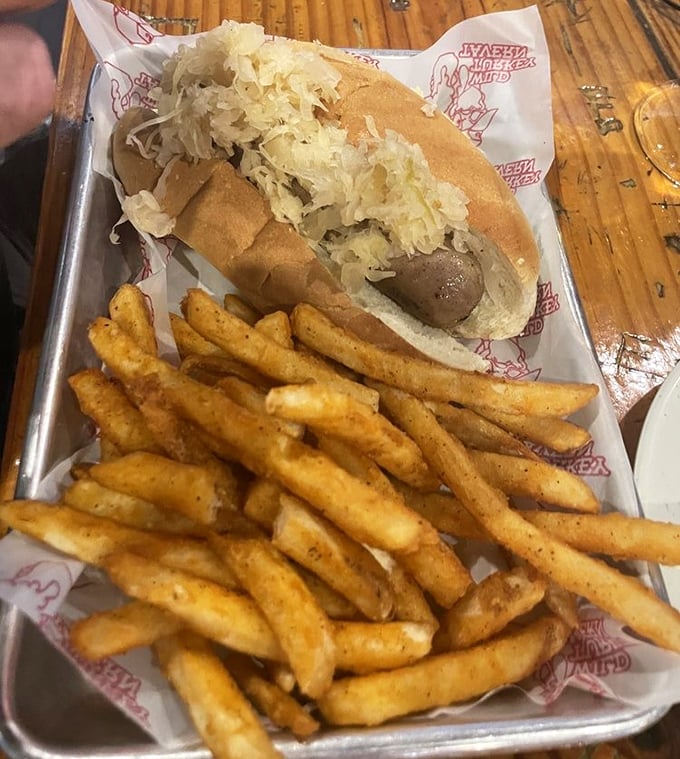 This isn't just a sausage sandwich&mdash;it's a commitment. The sauerkraut adds a tangy crunch that transforms this from good to "where have you been all my life?"