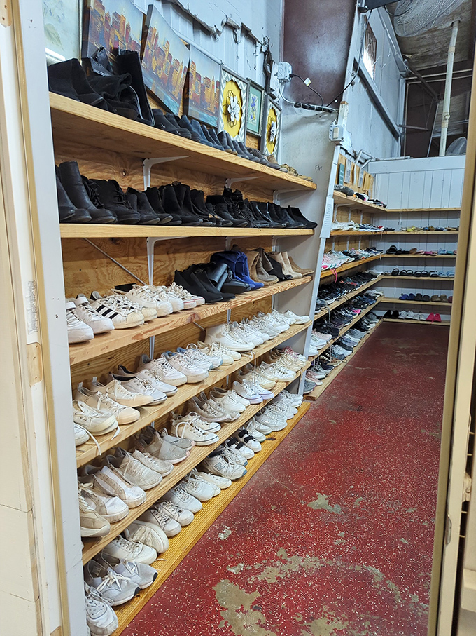 The shoe section offers everything from barely-worn sneakers to boots, organized with a precision that would make Marie Kondo proud.