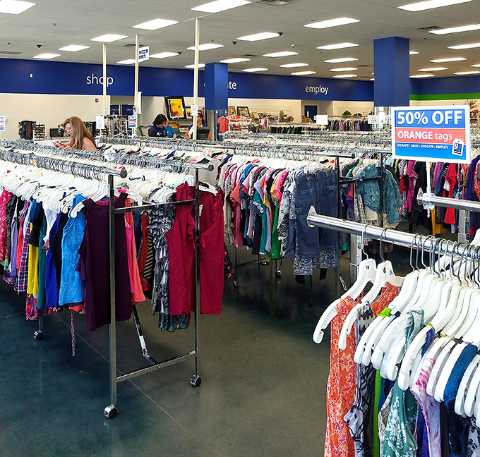 The thrill of the hunt brings shoppers of all ages to these aisles, where the 50% off orange tag sale creates a treasure map to savings.