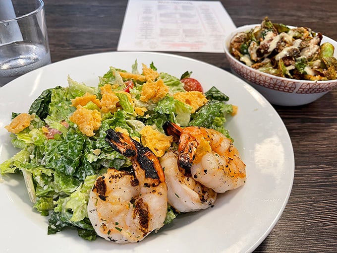 A shrimp Caesar salad that makes eating greens feel like cheating. Those perfectly grilled crustaceans could convert even the most dedicated carnivore.