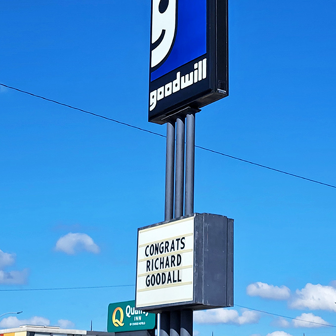 The iconic smile that launched a mission. Goodwill's simple logo represents complex community impact—and apparently, congratulations to Richard Goodall!
