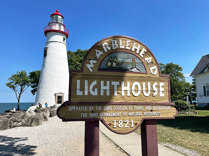 The wooden sign welcomes visitors to a slice of maritime history that's been standing tall since Thomas Jefferson was president.