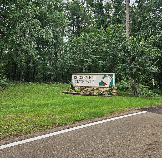 The Roosevelt State Park entrance sign marks the gateway to your next outdoor adventure.