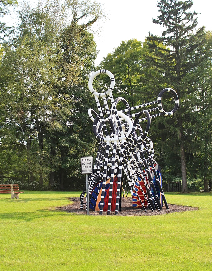 This modern sculpture proves that even small towns appreciate contemporary art. Like a musical instrument designed by someone who had a very interesting dream.
