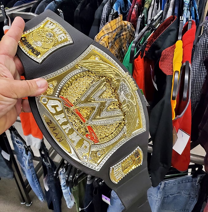 Championship belt or conversation starter? Either way, this golden find proves thrift stores are the ultimate treasure chests for the unexpected.