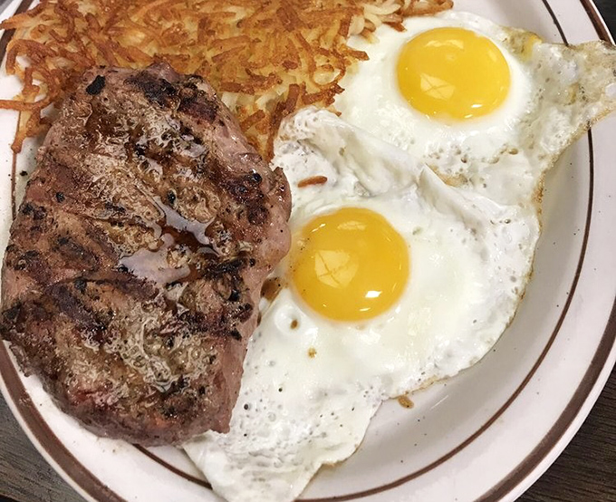 Steak and eggs: the breakfast of champions, or anyone who plans to skip lunch and possibly dinner too.