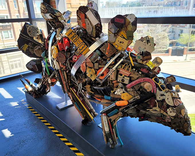 A sculpture assembled from found objects creates a striking silhouette against Baltimore's skyline&mdash;proof that one person's junk is another's masterpiece.