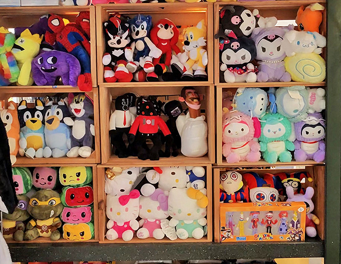 Stuffed animals judging your shopping choices while secretly hoping to come home with you.