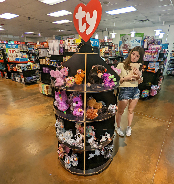 The Ty display: where childhood dreams and impulse purchases collide in a fuzzy, wide-eyed explosion of stuffed animal temptation. 