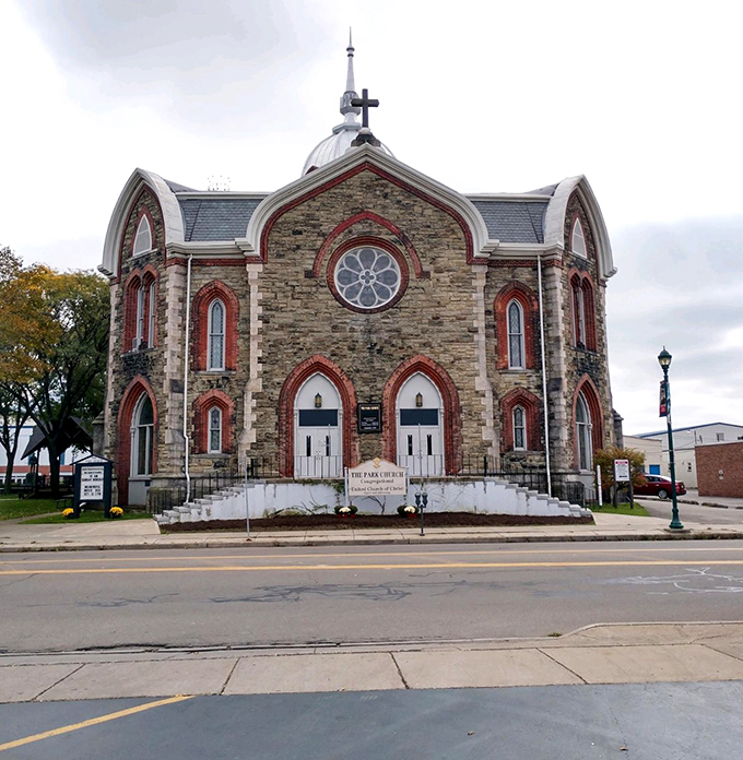 The Park Church's stunning stone facade has witnessed generations of community gatherings, weddings, and potlucks that define small-town connection.