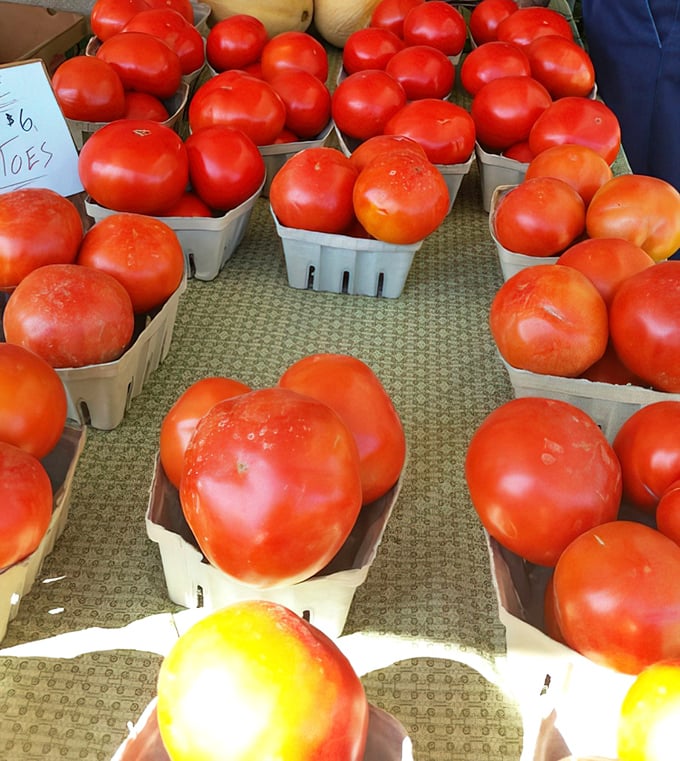 Farm-fresh tomatoes fill baskets like edible rubies, reminding you that Vermont grows more than just maple syrup and cheddar.