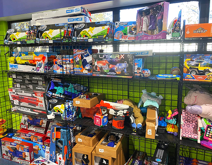 Toy paradise! One child's forgotten Nerf blaster becomes another's backyard adventure waiting to happen.