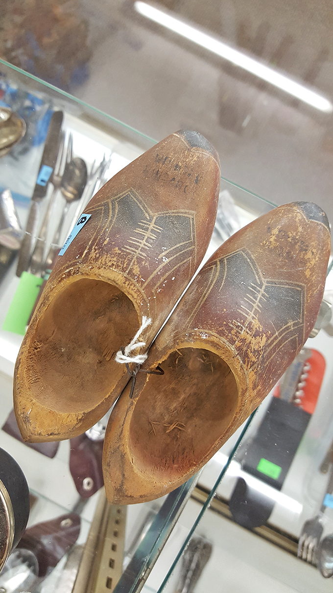 Wooden clogs that tell tales of European adventures or perhaps just uncomfortable fashion choices from someone's experimental phase.