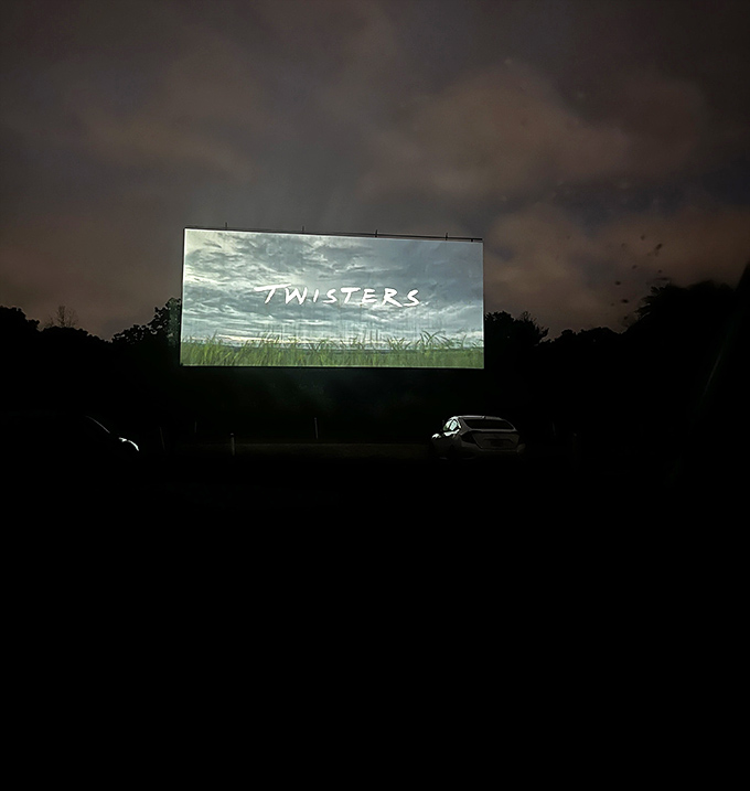 "Twisters" creates its own dramatic weather on screen while real clouds gather overhead. Nature providing the perfect atmospheric backdrop.