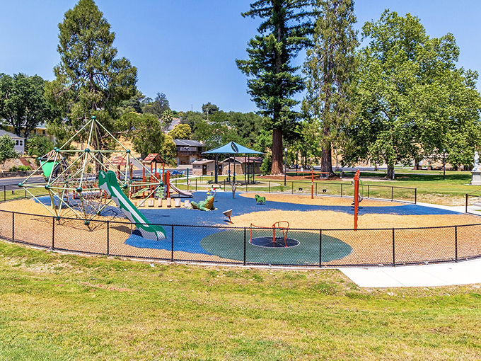 Utica Park's playground offers family fun with a view, where kids can burn energy while parents soak in Sierra foothill scenery.
