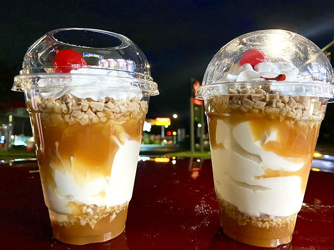 Sundaes that tell a story of texture and temperature&mdash;cold cream, warm caramel, and crunchy toffee creating a perfect narrative of deliciousness.