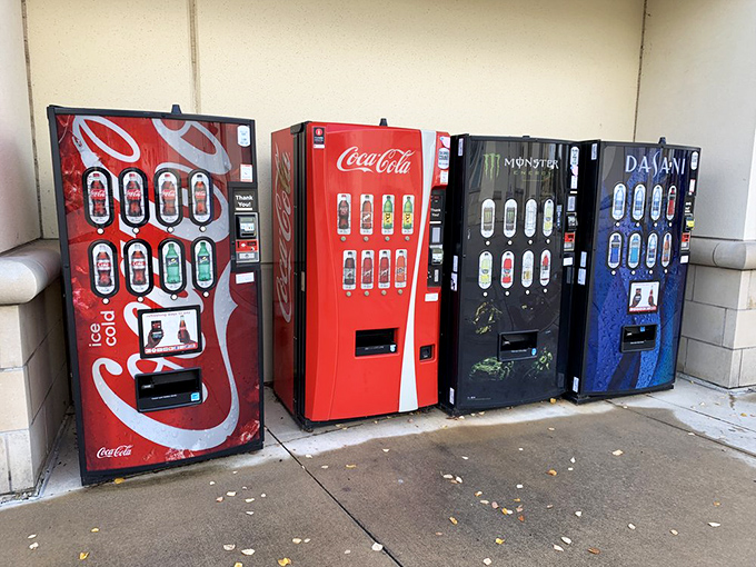 Vending machines offer quick refreshment breaks between stores for the seriously dedicated bargain hunters.