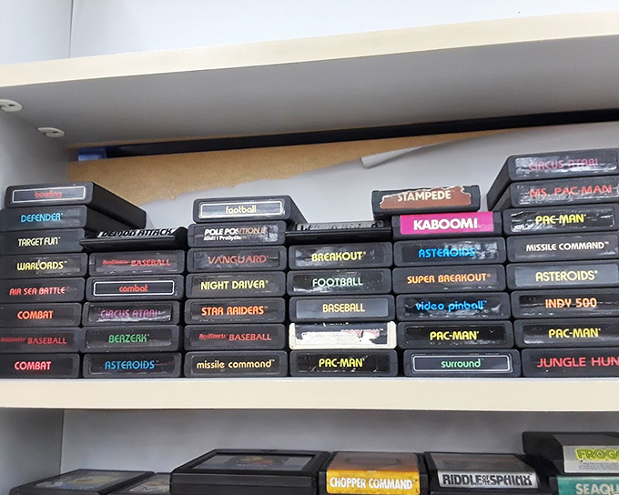 Vintage gaming cartridges that transport Gen-Xers back to basement rec rooms and "just five more minutes" negotiations with parents. Digital archaeology at its finest!0. vintage video games