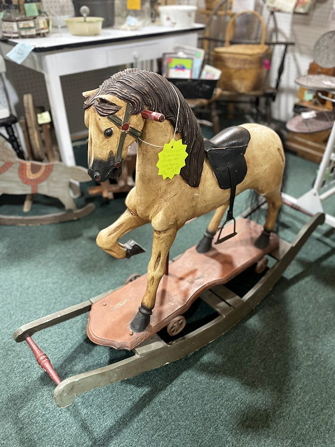 This noble steed has rocked generations of cowboys and cowgirls to sleep, its wooden mane still flowing after decades.