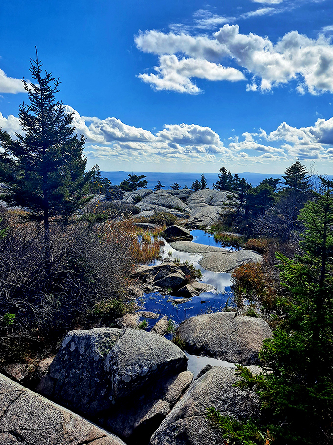 Heaven's waiting room, where granite meets sky. These summit pools reflect clouds so perfectly, you'll wonder which way is up.