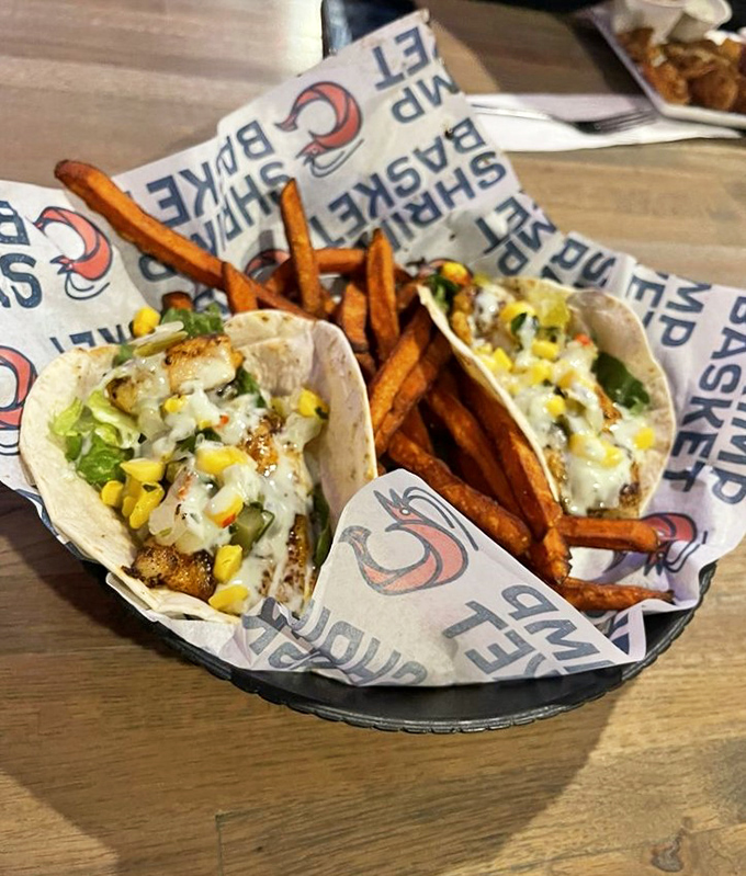 Fish tacos with sweet potato fries prove that fusion done right doesn't need to be complicated or pretentious.
