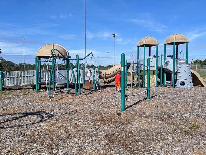 The local playground proves that kids don't need fancy electronics when there's perfectly good dirt to dig in and structures to climb that haven't changed since the 1980s.