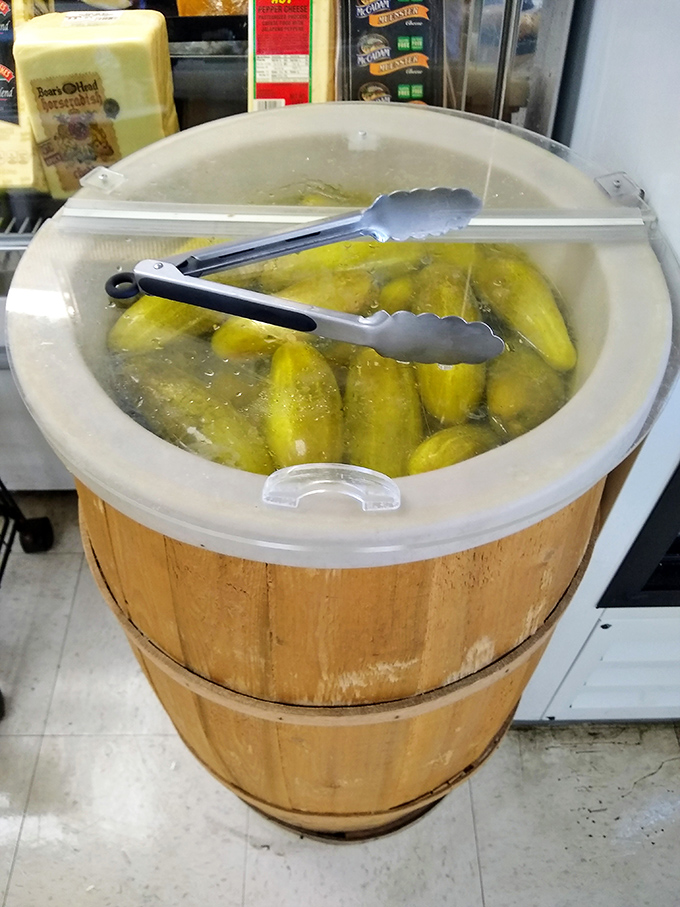 That barrel of pickles isn't just a condiment station &ndash; it's a vinegary treasure chest of crunchy, garlicky goodness.