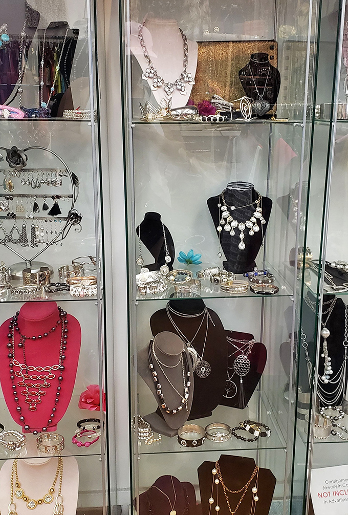 Sparkle central! This jewelry display case holds enough bling to make even the most minimalist shopper reconsider their life choices.