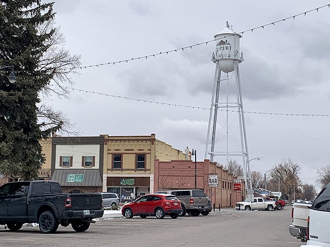 That water tower isn't just functional infrastructure – it's Rupert's exclamation point on the skyline, visible from every corner of this affordable paradise.