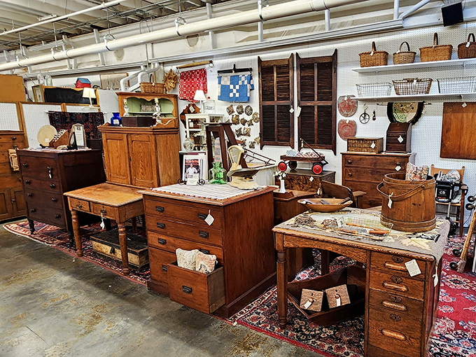 Antique furniture displays create entire rooms from the past&mdash;these aren't just desks and cabinets but the silent witnesses to countless family dinners and homework sessions.