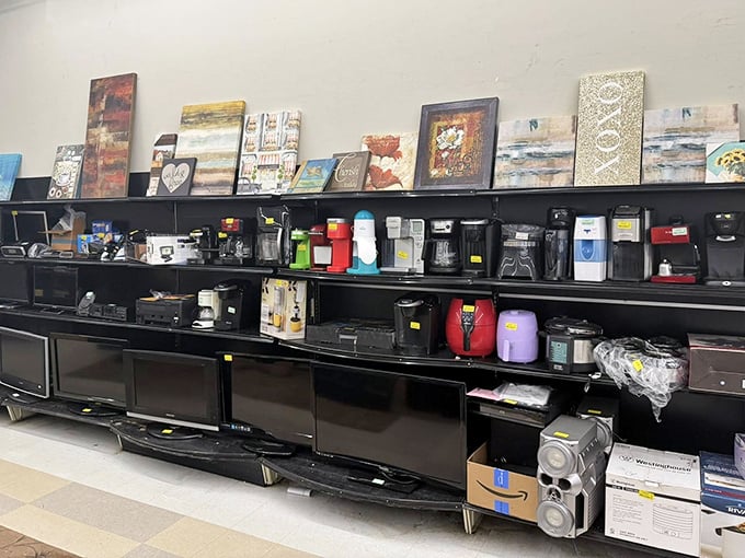 The small appliance graveyard where coffee makers get their second chance. That waffle iron has weekend brunches in its future.