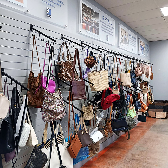 Handbag heaven! Designer purses and everyday totes hang like fashionable fruit, ripe for the picking at fraction-of-retail prices.