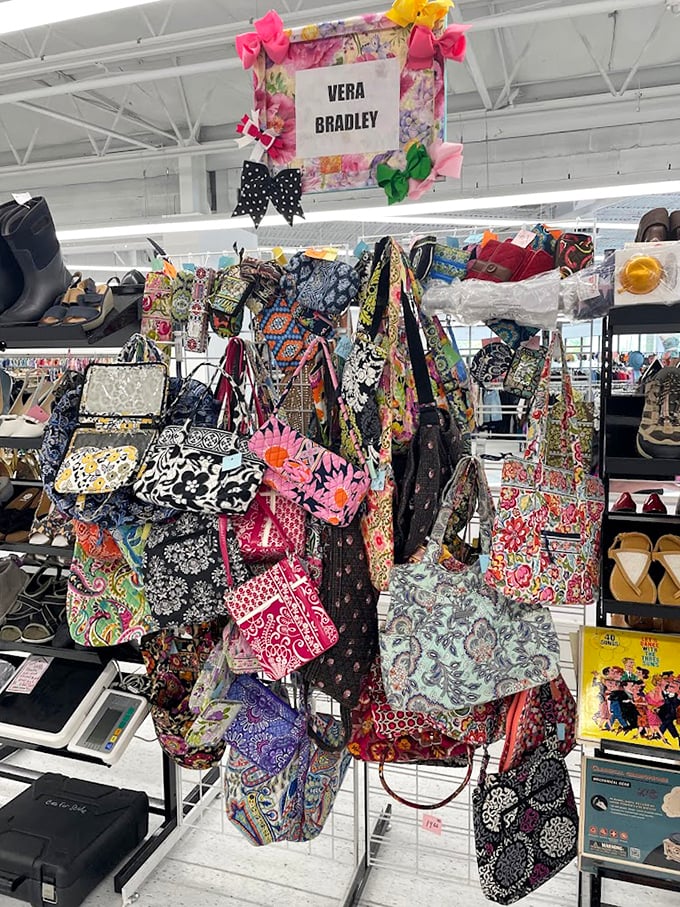 The Vera Bradley corner &ndash; a riot of patterns that would make your grandmother's couch jealous of these handbags.