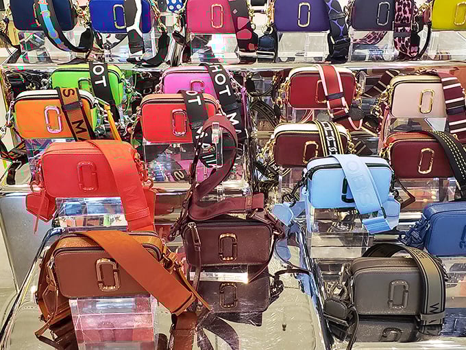 A handbag rainbow that proves accessories are definitely a food group, at least according to your shopping cart.