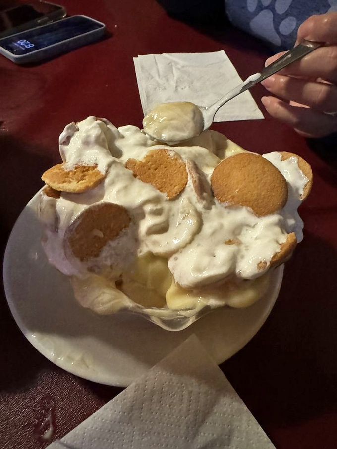 Banana pudding that doesn't skimp on the vanilla wafers. Comfort dessert that takes you straight back to childhood.