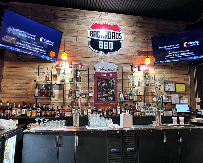 A bar that understands priorities: good whiskey, cold beer, and a TV positioned so you never miss the game while ordering another round.