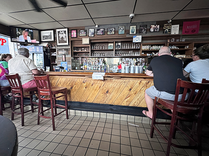 The bar area, where strangers become friends and friends become family, all united by their devotion to perfect roast beef.