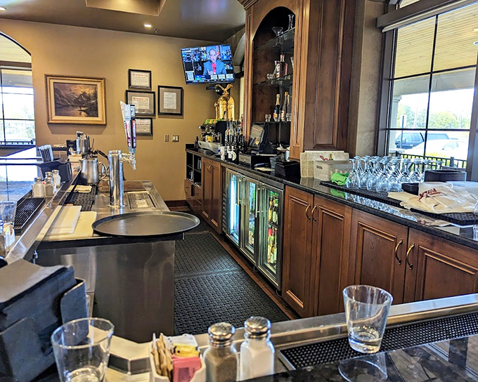 The bar area gleams with promise, a testament to the fact that great food deserves equally thoughtful libations to accompany it.