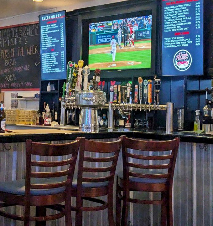 The bar area&mdash;where sports on TV and seafood stories flow as freely as the local brews on tap.