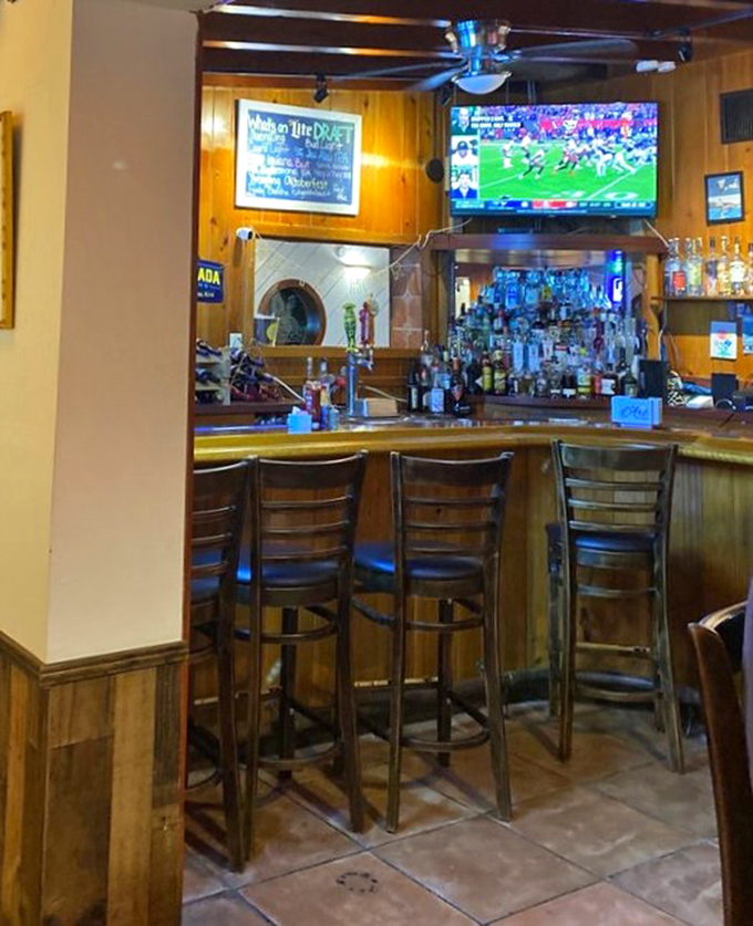 Where sports on TV meets seafood on plates&mdash;this bar area proves paradise doesn't have to choose between game day and gourmet.