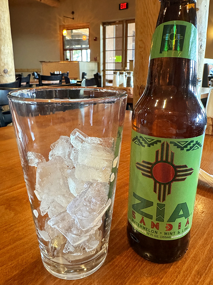 When even the beverages wear the New Mexico state symbol, you know you're drinking local. That Zia sun sign promises refreshment with cultural significance.