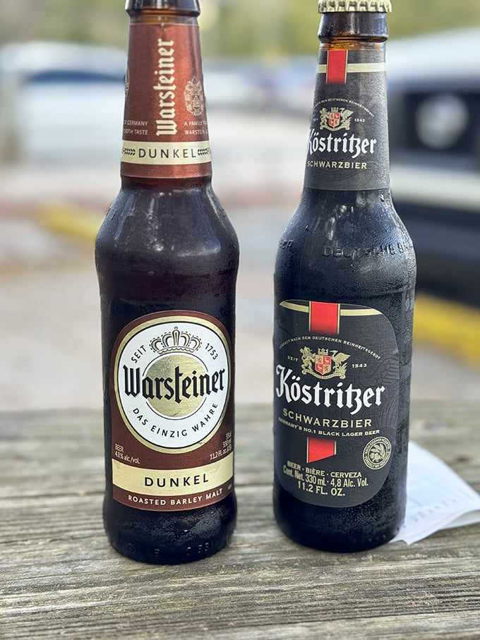 German beer bottles standing at attention, ready to transform your afternoon into a mini-Oktoberfest celebration.