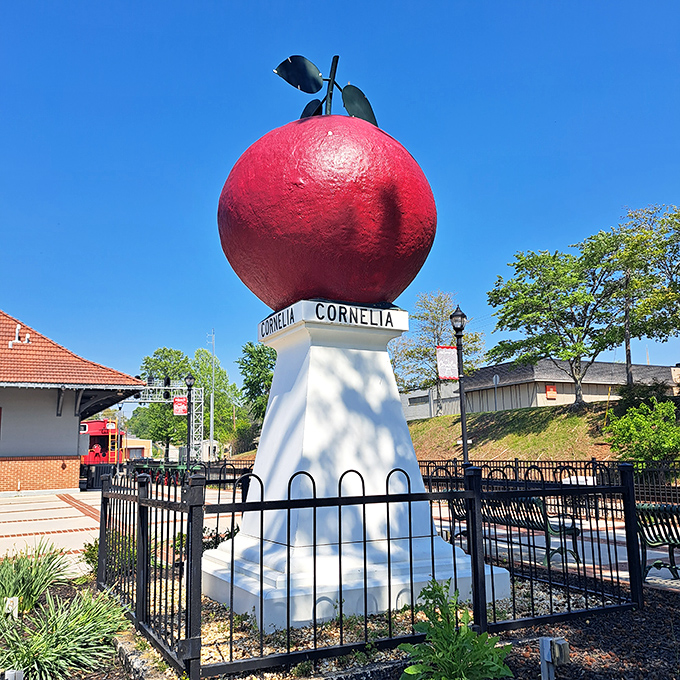 From this angle, the Big Red Apple looks ready to star in its own superhero movie&mdash;"Captain Cornelia: The First Avenger Fruit."