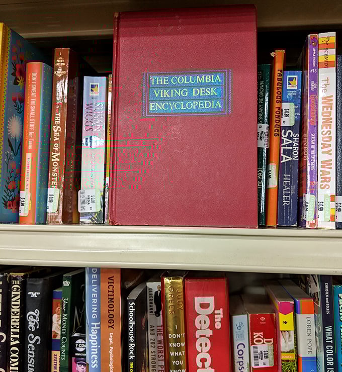 Books that have already been loved, waiting for new eyes. That Columbia Encyclopedia probably contains more wisdom than the entire internet.